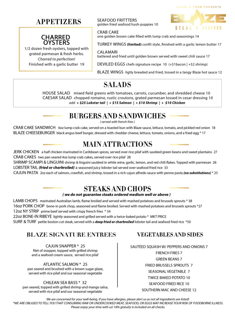 Dinner - Blaze Steak & Seafood